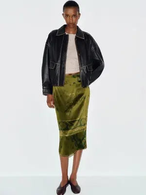 REFORMATION Helen Low Waist Silk Midi Skirt - Green
