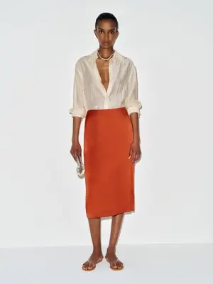REFORMATION Helen Low Waist Silk Midi Skirt - Red