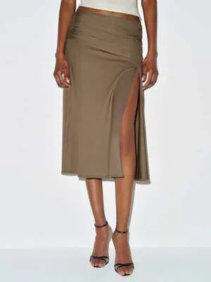 REFORMATION Sadie Knit Skirt With Side Slit And Ruching