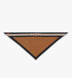 Mcm Monogram Print Triangle Silk Scarf Cognac