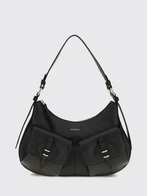 COCCINELLE Textured Leather Shoulder Bag With Buckled Pockets - Black