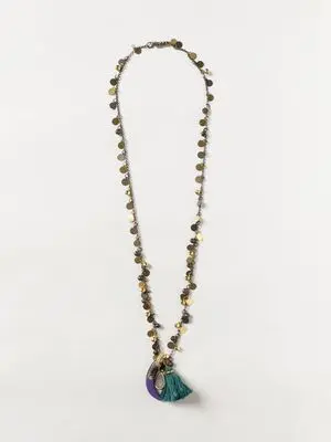 ALLUJEWELS Metal And Horn Necklace With Charms, Crystals, And Tassels - Gold