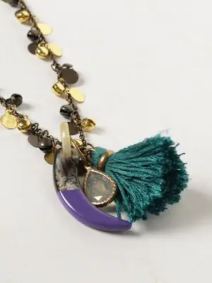 ALLUJEWELS Metal And Horn Necklace With Charms, Crystals, And Tassels - Gold