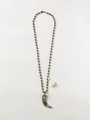 ALLUJEWELS Metal And Horn Pendant Necklace With Tassels - Bronze
