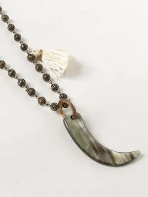 ALLUJEWELS Metal And Horn Pendant Necklace With Tassels