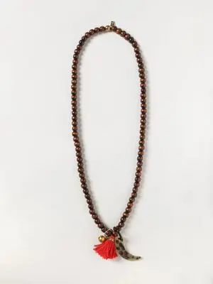 ALLUJEWELS Wood And Resin Necklace With Charms And Tassels - Brown