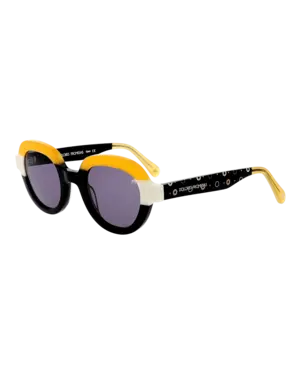DOLORES PROMESAS Black / Yellow Black, Mustard And Beige Oval Spectacles With Circle Pattern