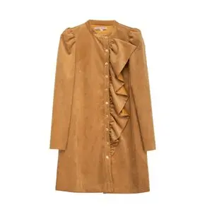 DOLORES PROMESAS Filipa Camel Ruffle Short Dress - Gold