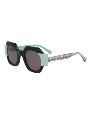 DOLORES PROMESAS Green / Black Black And Turquoise Geometric Shape Glasses With Butterfly Pattern - Green/black