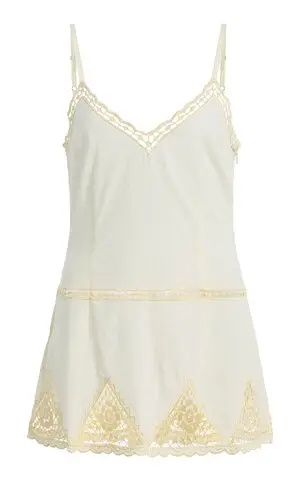 ALL THAT REMAINS Cotton V-neck Spaghetti Strap Top With Crochet Detailing - White
