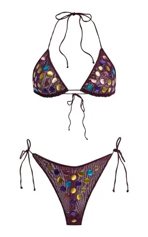 Oseree Embellished Bubble Bikini Set - Purple