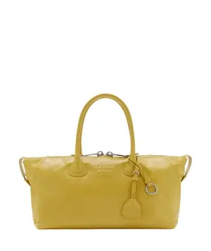 Miu Miu Leather Tote Bag With Tag Detail - Yellow