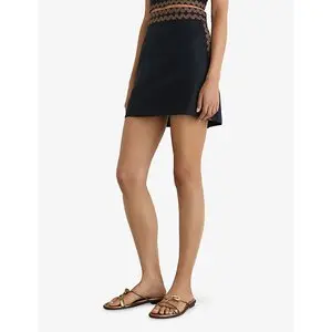 REISS Mila Wave-trim Linen Mini Skirt