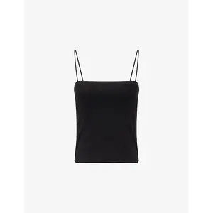 ST. AGNI Square-neck Stretch-rib Cotton Vest Top - Jet Black