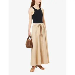 ME+EM Belted A-line Cotton-blend Maxi Skirt