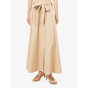 ME+EM Belted A-line Cotton-blend Maxi Skirt
