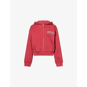 THE COUTURE CLUB Logo-embroidered Zip-up Cotton Hoody - Cherry