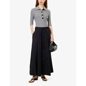 ME+EM Belted A-line Cotton-blend Maxi Skirt