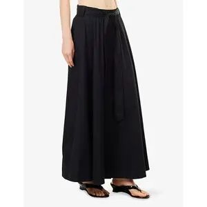 ME+EM Belted A-line Cotton-blend Maxi Skirt