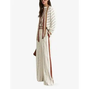 REISS Lydia Chain-print Wide-leg Trousers