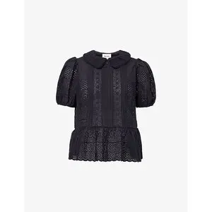 ME+EM Broderie Peplum-hem Cotton Top