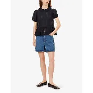 ME+EM Broderie Peplum-hem Cotton Top