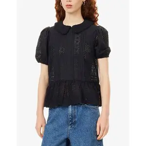 ME+EM Broderie Peplum-hem Cotton Top