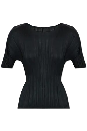 Issey Miyake Pleated Short Sleeve Top - Black