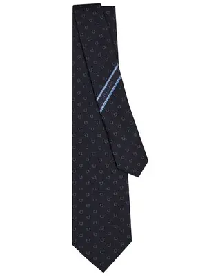 FERRAGAMO Jacquard Silk Tie Gancini - Blue