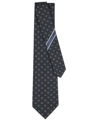 FERRAGAMO Jacquard Silk Tie Gancini - Grey