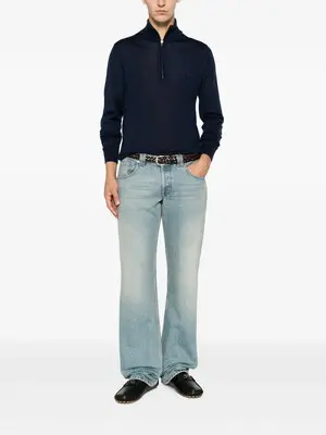 Etro Wool And Silk Sweater With Zip And Pegasus Embroidery - Blue