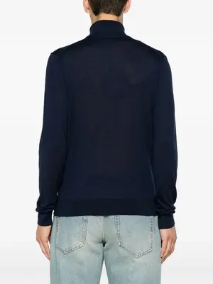 Etro Wool And Silk Sweater With Zip And Pegasus Embroidery - Blue