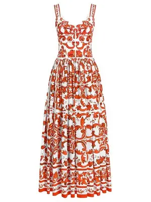 Dolce & Gabbana Cotton Poplin Maiolica Print Maxi Dress - Multi