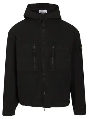 Stone Island Overshirt Comfort Fit With Hood - Black