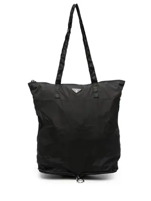 Prada Nylon Tote Bag With Saffiano Leather Case - Black