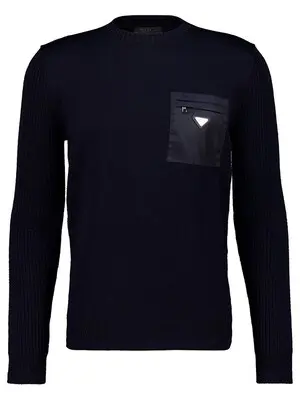 Prada Wool Crew Neck Sweater With Nylon Patch Pocket