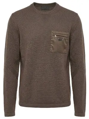 Prada Wool Sweater With Nylon Patch Pocket - Brown