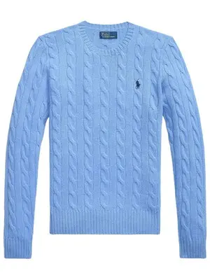 Polo Ralph Lauren Crew Neck Pullover In Wool And Cashmere With Cables - Blue