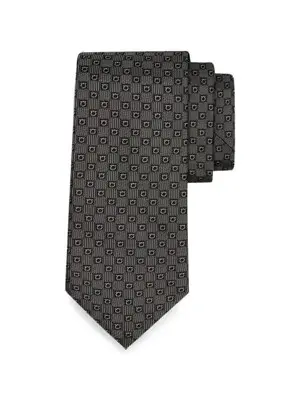 FERRAGAMO Jacquard Silk Tie With Gancini Pattern - Grey