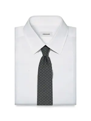 FERRAGAMO Jacquard Silk Tie With Gancini Pattern - Grey