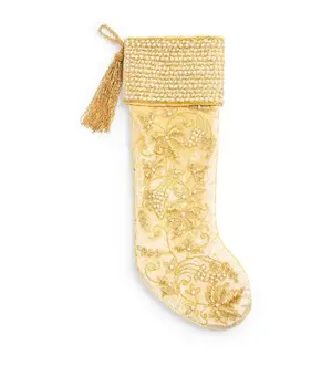Harrods Beaded Tassel Stocking - Gold
