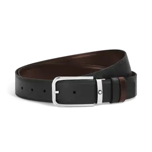 Montblanc 35 Mm Reversible Belt In Sartorial With Rectangular Buckle - Black/ebony