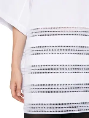 Alaïa Cotton Round Neck Dress With Sheer Stripe Detail