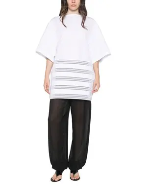 Alaïa Cotton Round Neck Dress With Sheer Stripe Detail