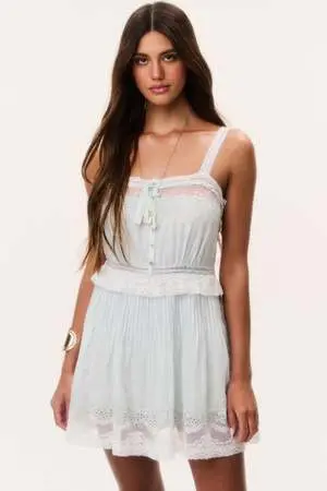 LoveShackFancy LSF Hadlee Cotton Mini Dress With Lace Trim Ivory