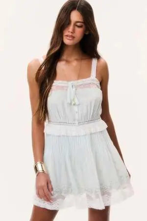 LoveShackFancy Hadlee Cotton Mini Dress With Lace Trim - Ivory
