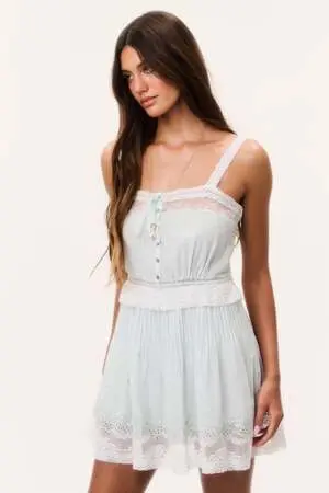 LoveShackFancy Hadlee Cotton Mini Dress With Lace Trim - Ivory