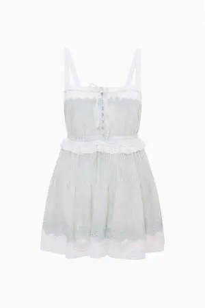LoveShackFancy Hadlee Cotton Mini Dress With Lace Trim - Ivory