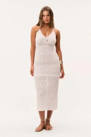 LoveShackFancy Massie Crochet Midi Dress - Ivory