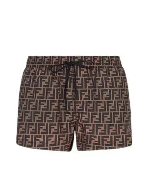 Fendi Ff Motif Swim Trunks - Marrone